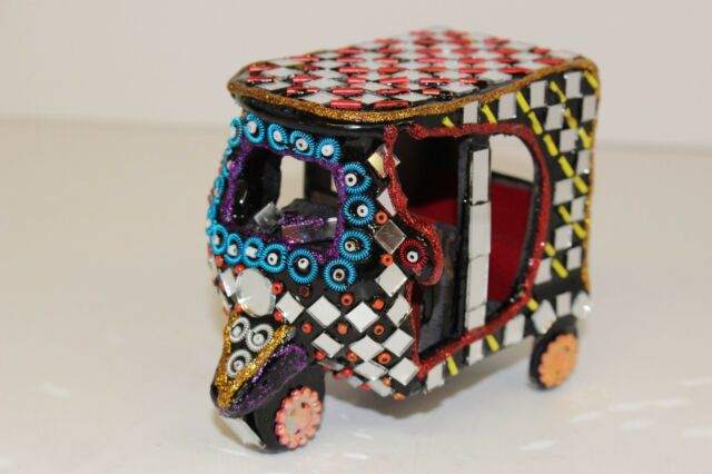Miniature Rickshaw Model- Glass Work Table Decor Handcrafted Mirror ...