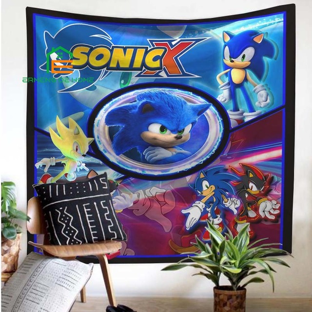 3D Anime Sonic Printed Flannel Tapestry Cartoon Wall Hanging Anime ...