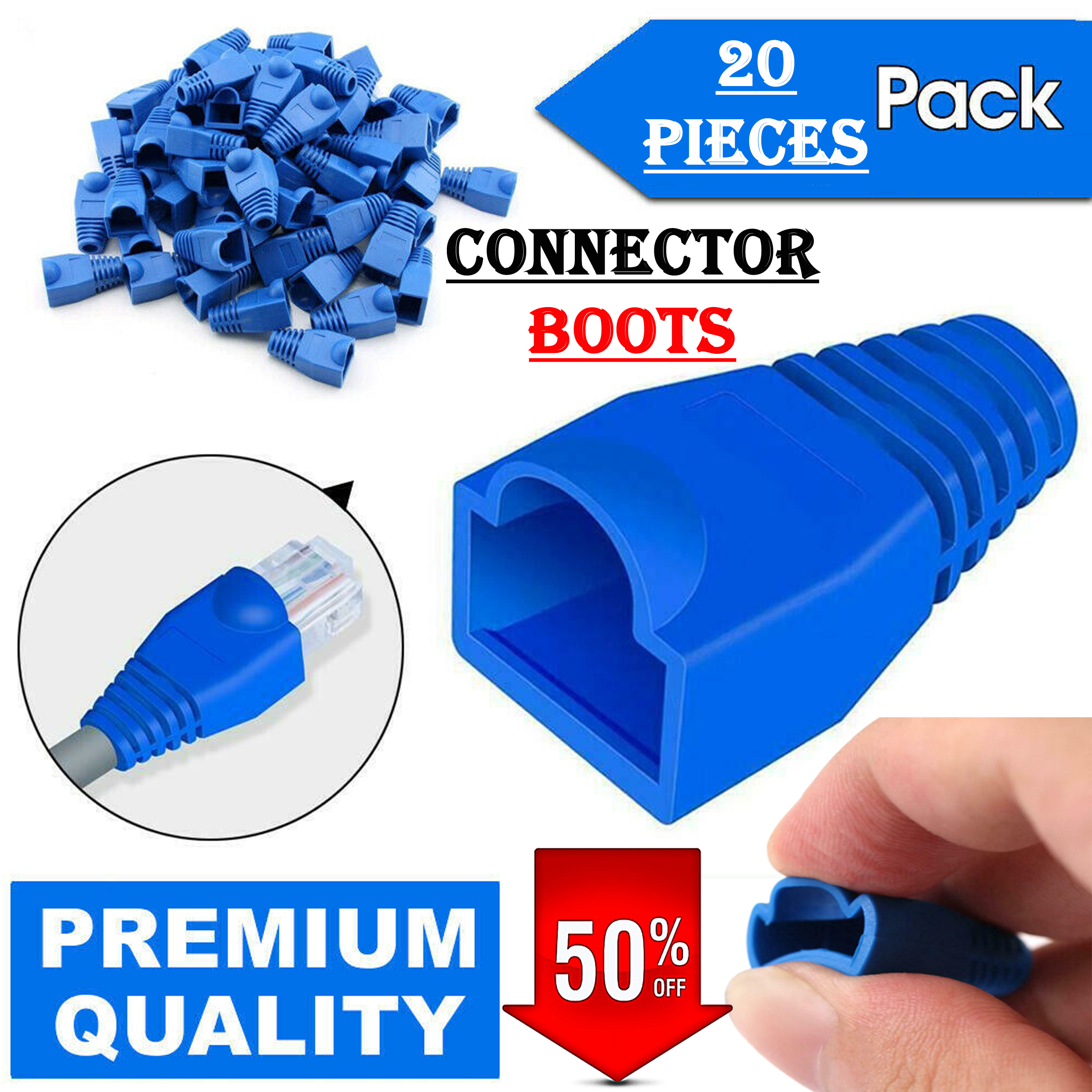 20x RJ45 Connector Boots For Cat5 Cat5e Cat6 Cate7 Strain Relief Rubber ...