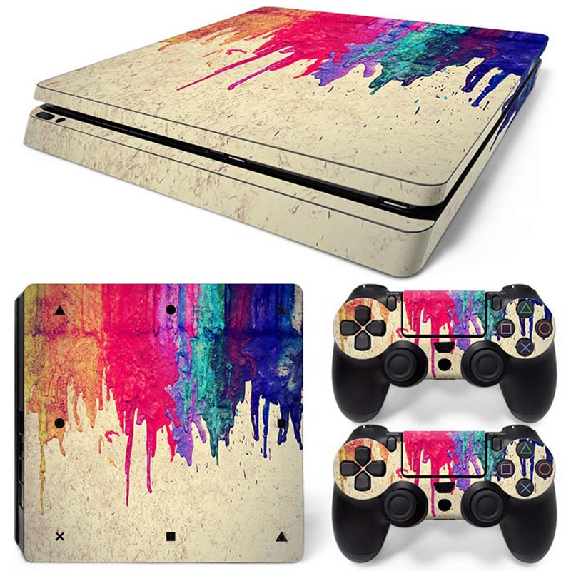 For PS4 Slim Console and 2 Controllers Skin Sticker PS4 Geometry Design ...
