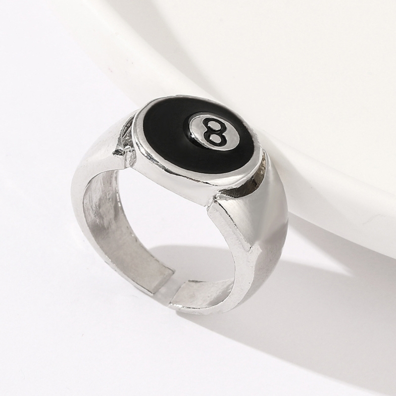 Fashion Punk Alloy Number Black 8 Eight Billiard Ball Ring Mens Ring ...