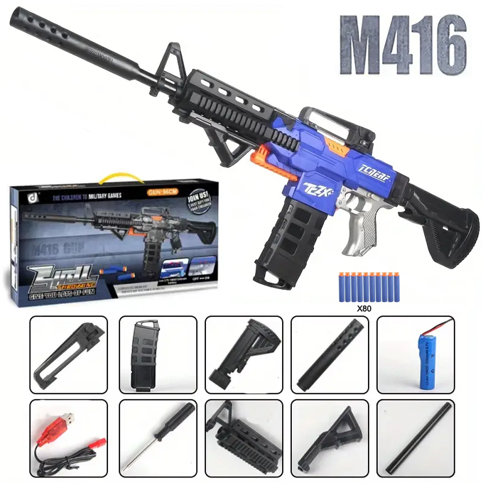M416 Nerf Soft Darts Rechargeable Electric ToyGun 96 cm - Blue | Daraz.pk