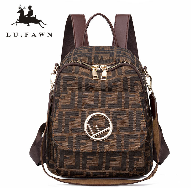 LU FAWN Brown Letter Printing Fashion Women's Backpack 2022 New Casual ...