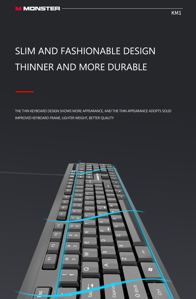 MONSTER AIRMARS KM1 USB WIRED KEYBOARD WITH CONCAVE CONVEX KEY CAP ...