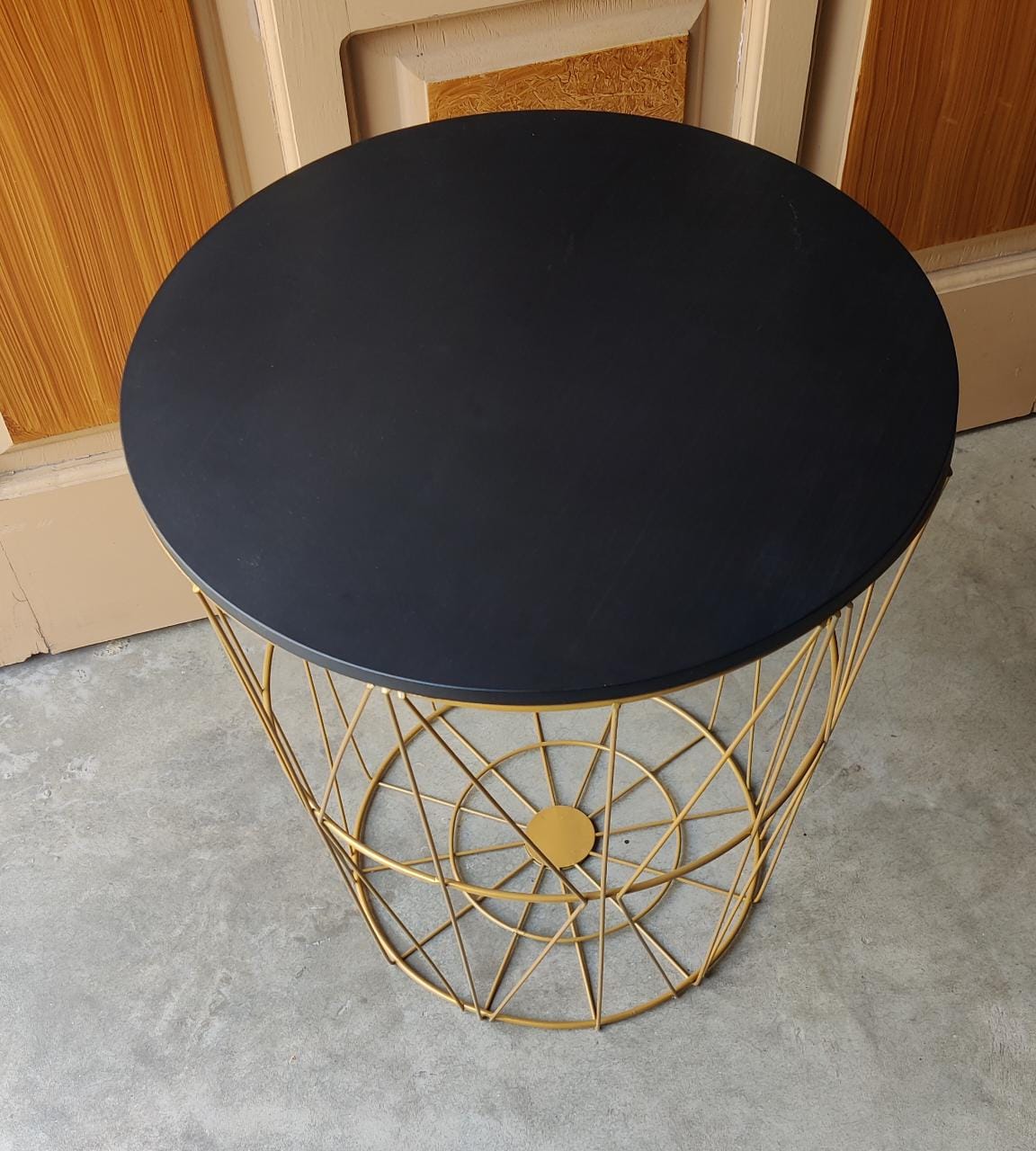 METAL WIRE REMOVEABLE MDF WOOD TOP ROUND COFFEE SIDE TABLE STORAGE ...