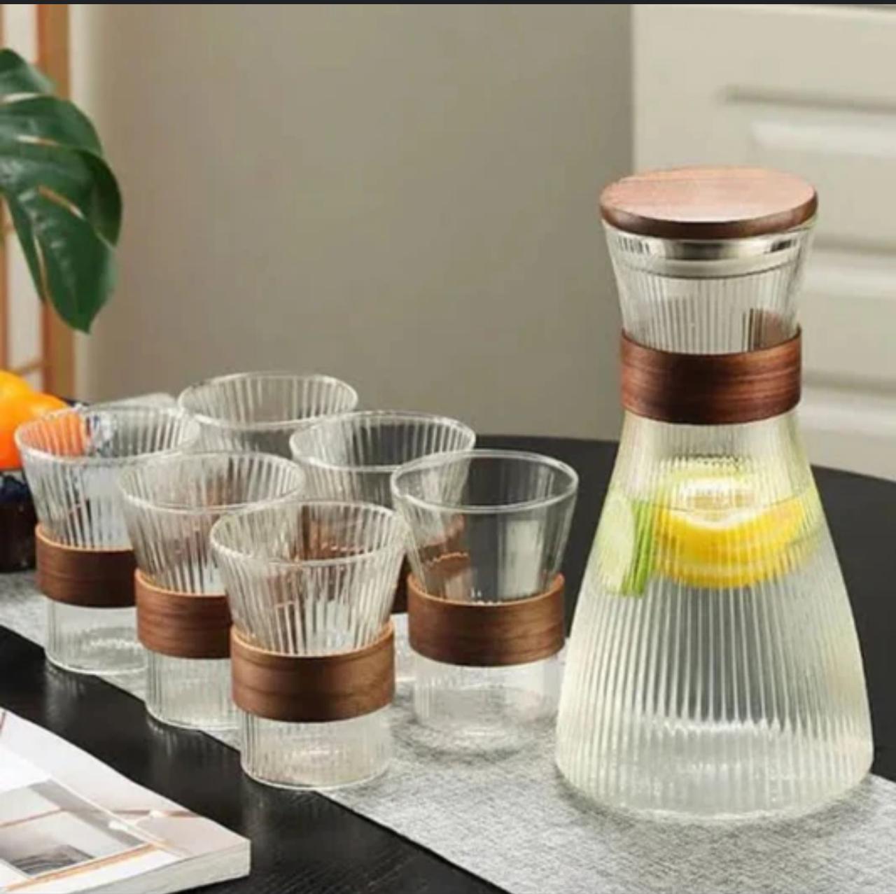 High Borosilicate Glass Water Set --- 1 Jug with 6 Glasses | Daraz.pk