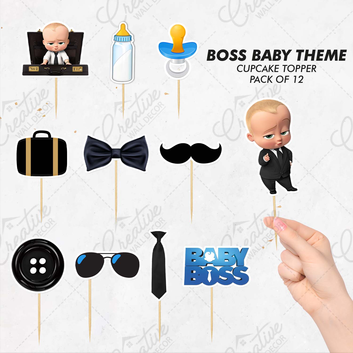 Boss Baby Theme Cupcake Toppers Pack of 12 Perfect for Birthday Party ...