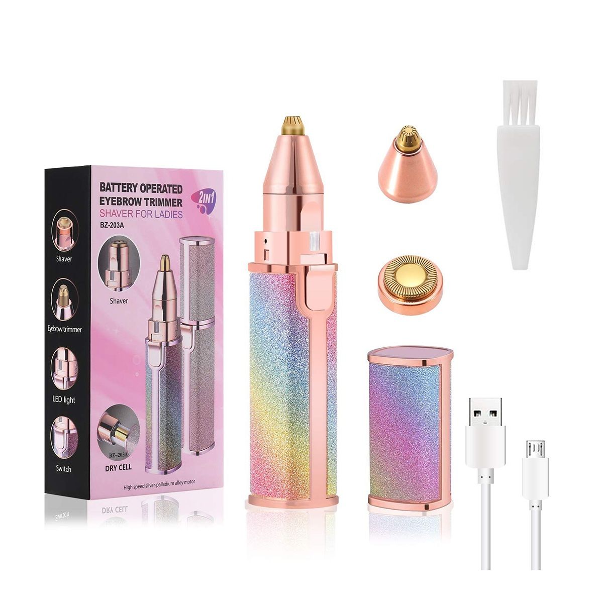 USB Rechargeable 2 in 1 Facial Hair Remover and Eyebrow Trimmer Pocket ...