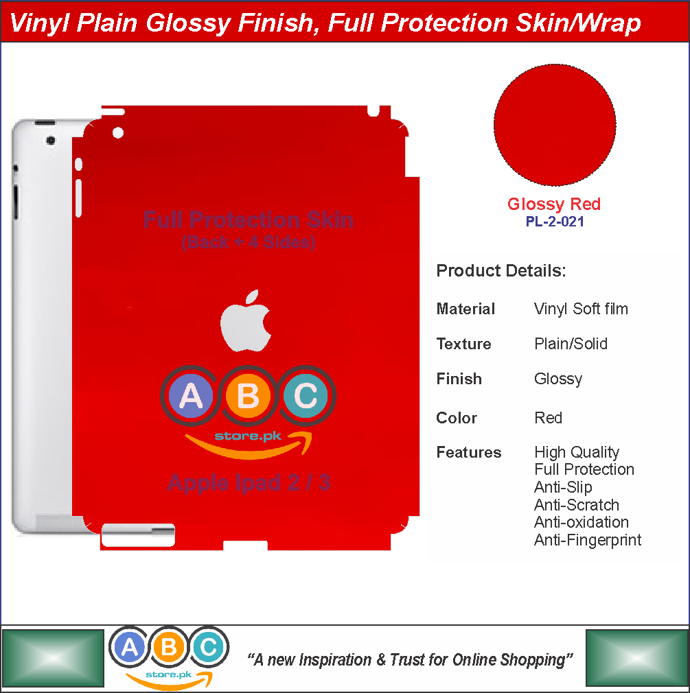 iPad 2 / iPad 3 , Full Protection Vinyl Skin/Wrap in Plain , Carbon ...