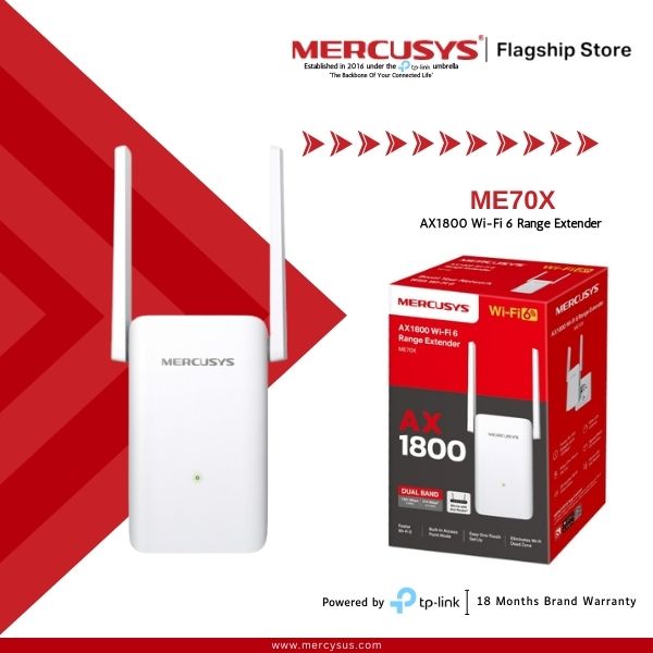 Mercusys Wi-Fi 6 Extender ME70X Dual Band Gigabit AX1800 Wi-Fi 6 Range ...