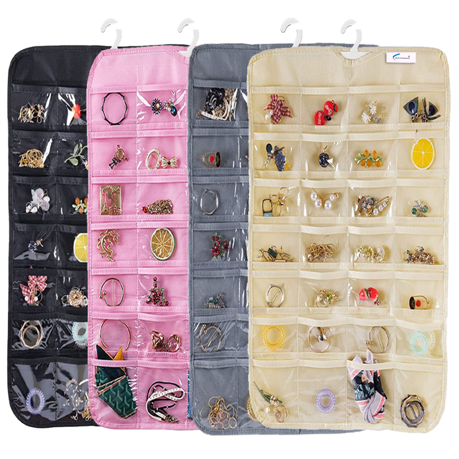 Efficient Hanging Jewelry Organizer with Embossed Pattern and 28 Clear ...