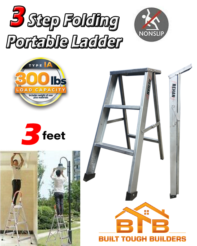 3 Step Heavy Duty Folding Ladder with Non-Slip Platform Stool (3 feet ...