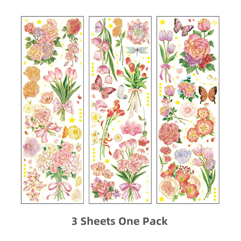 Sweet Journal 3 Sheets Dazzling Flowers Series PET Stickers Album Diary ...