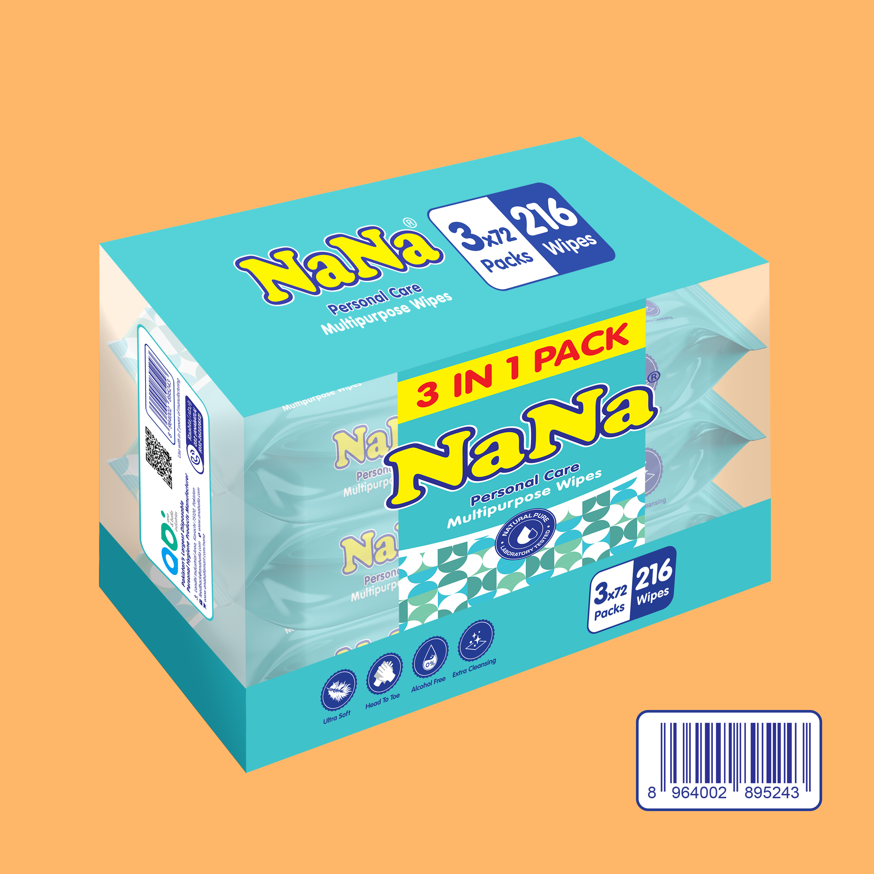 NaNa Smarty Wipes - 72 Pcs 3 in 1 | Daraz.pk