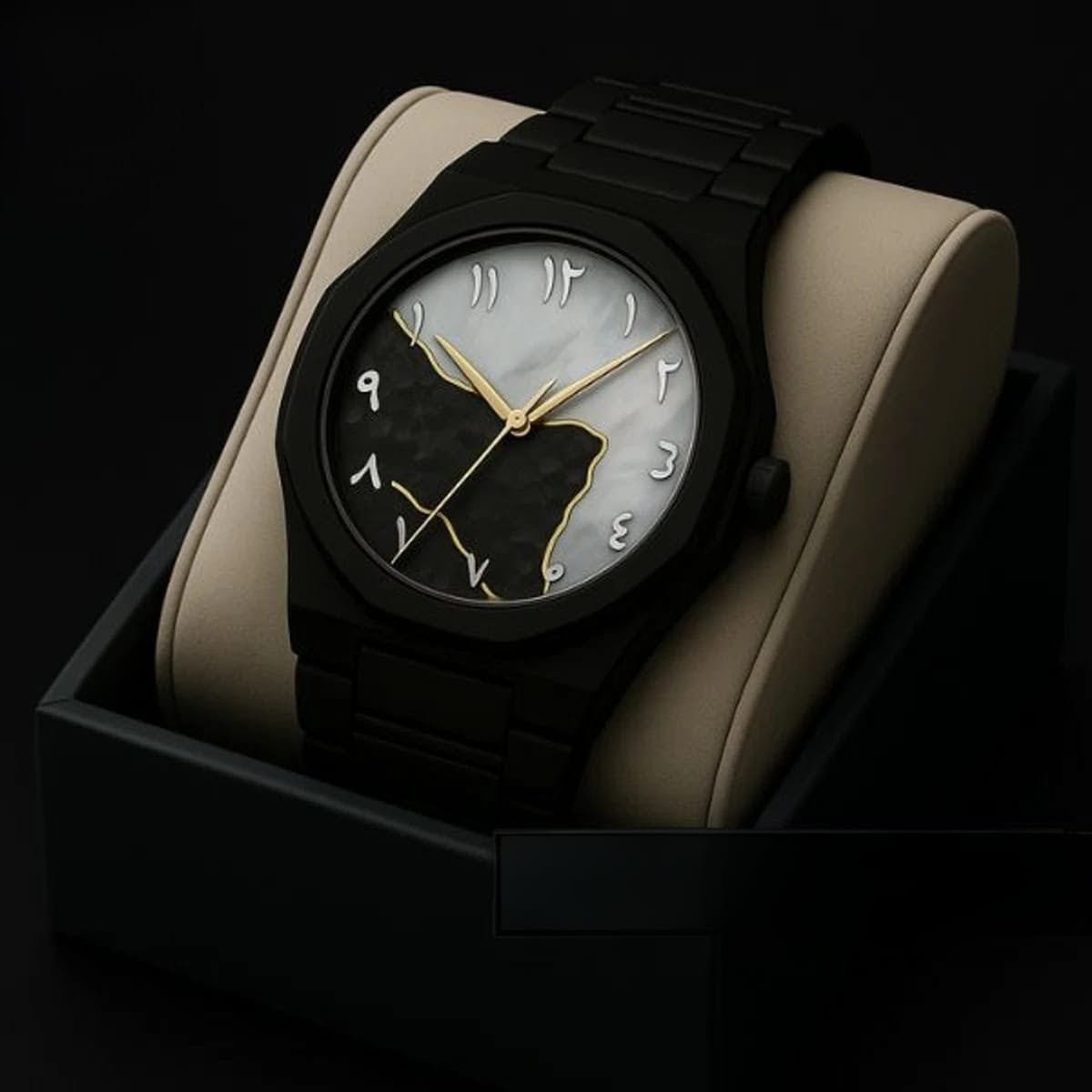 Luxury Arabic Aura Fiber Watch with Double Shade Marble Dial Waterproof ...