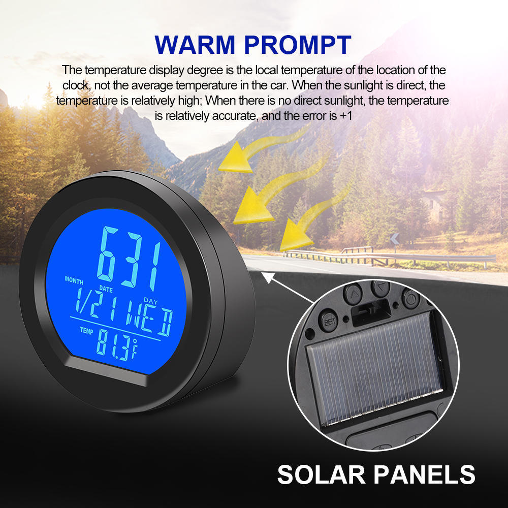 Solar Car Clocks For Dashboard Digital LCD Clock Temperature Time ...
