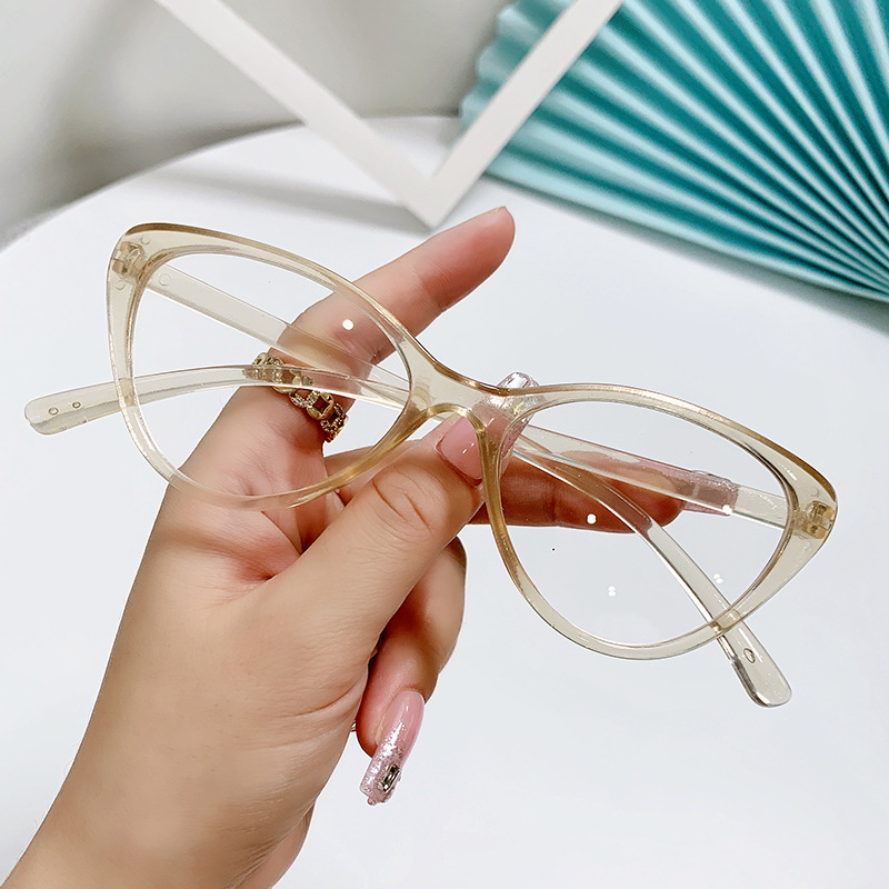 Cat Eye Triangle Frame Plain Glass Spectacles Classic Men Women Reading ...