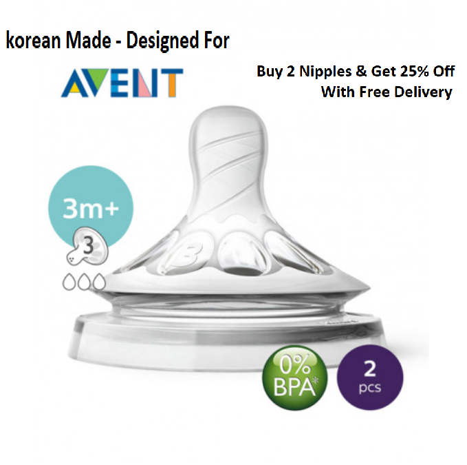 AVENT Natural Nipples II Teat Fast Flow 6M+4H PK2 - SCF653/23 - AVENT ...