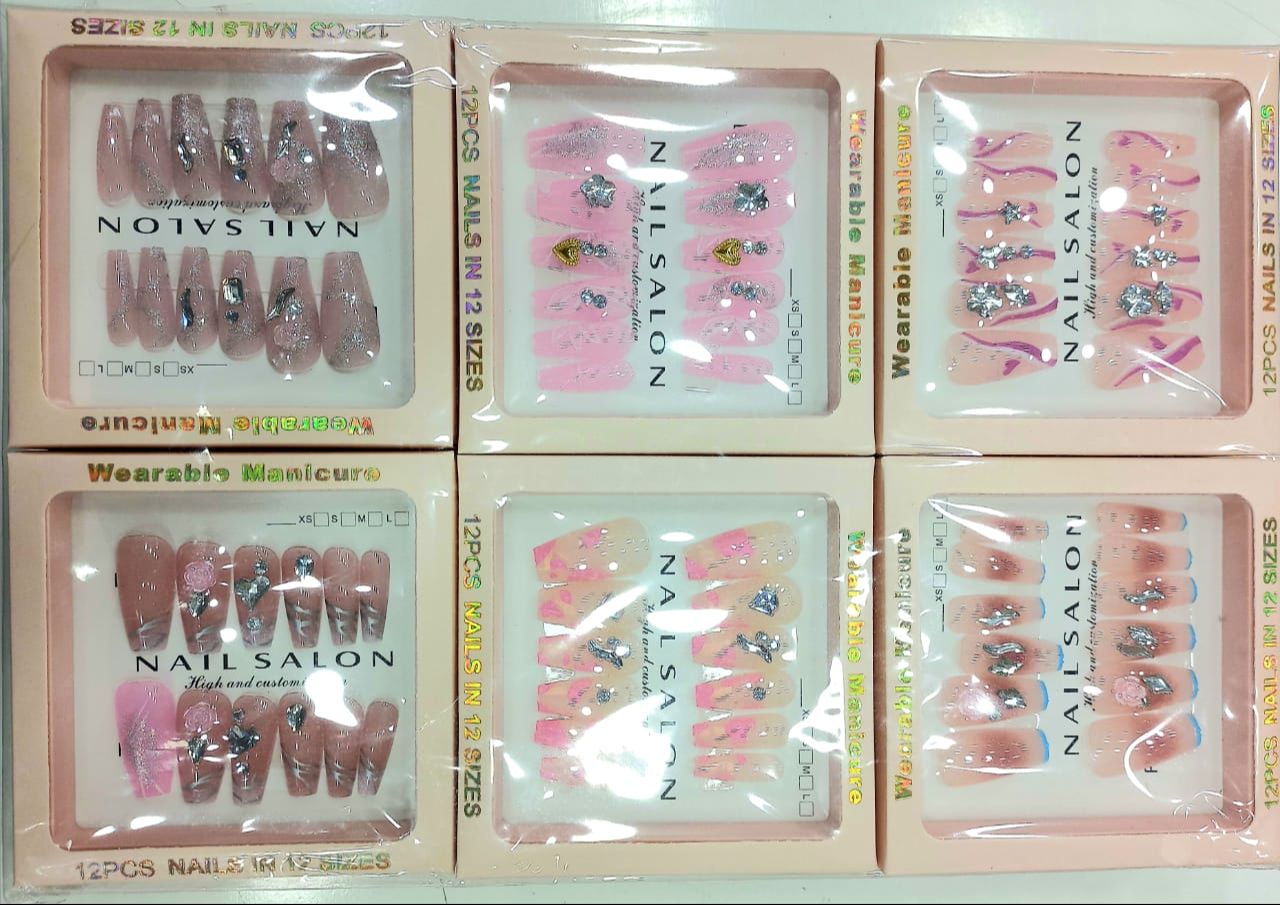 12pc Artificial Fake Nails New Stylish Fancy Bridal Nails Set With Nail ...