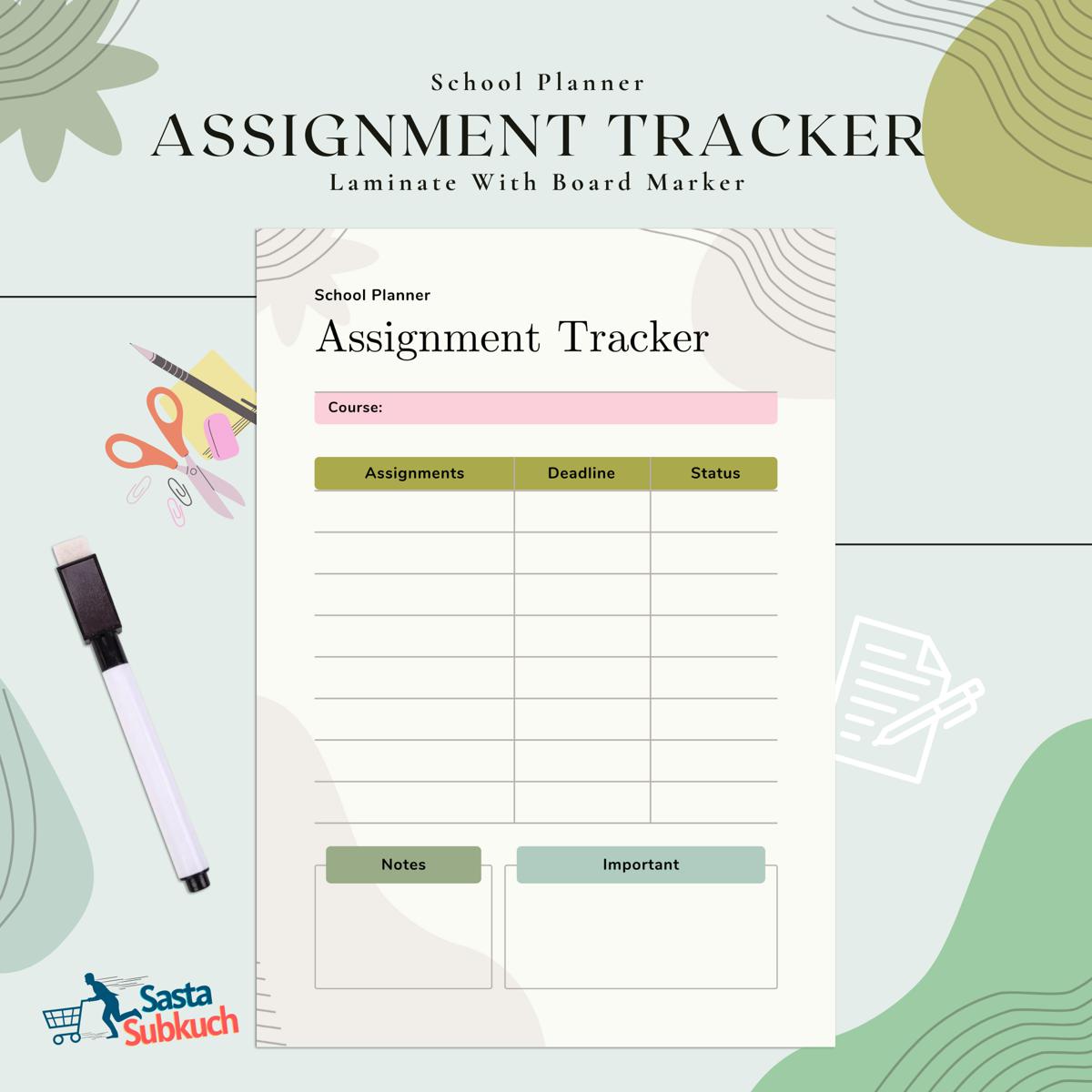 Assignment Tracker Planner A4 Size Laminate with board marker Organize ...