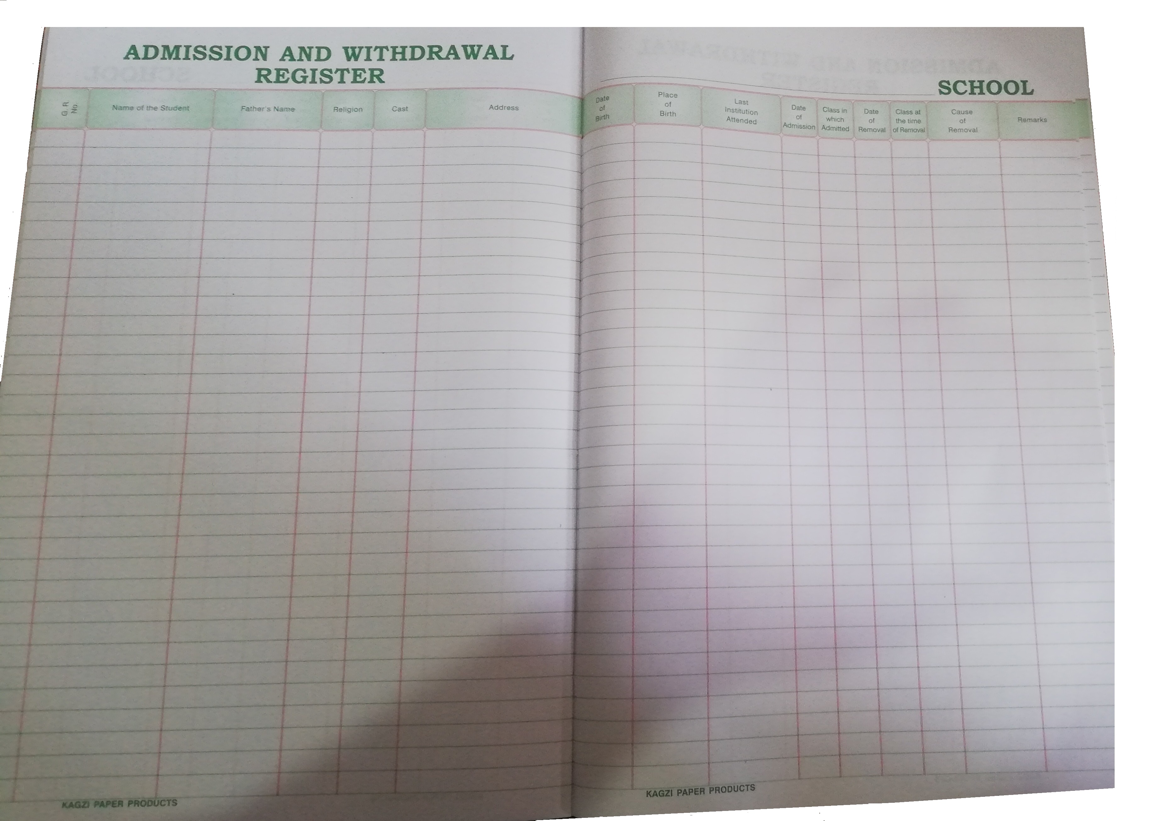 General Admission and Withdrawal Register (G.R Register) General ...