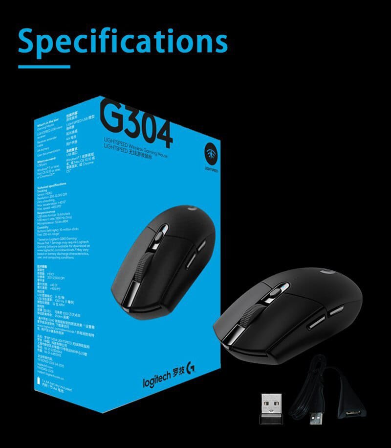 Logitech Lightspeed G304 Wireless Gaming Mouse Hero Sensor 12000DPI ...
