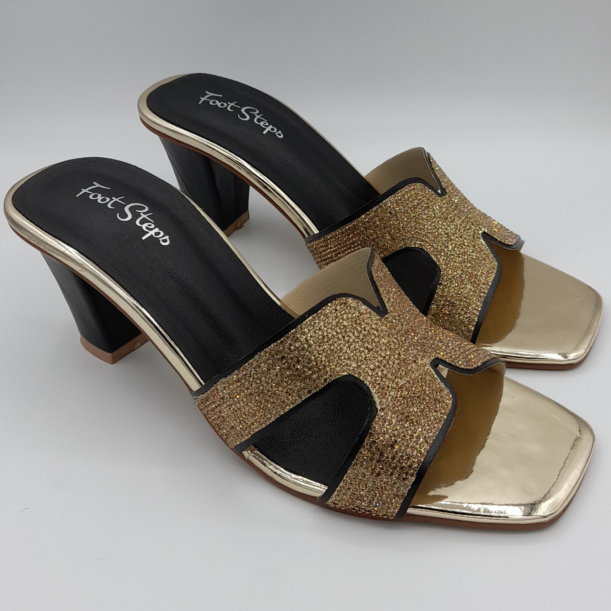 Footsteps Embellished H Style Block Heels Sandals For Women | Daraz.pk