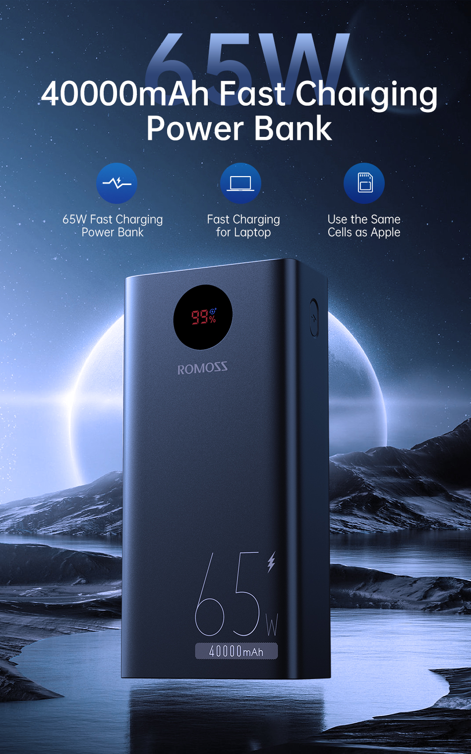 Romoss Power Bank 40000 mAh 65W PD Fast Charging Laptop Charging Power ...