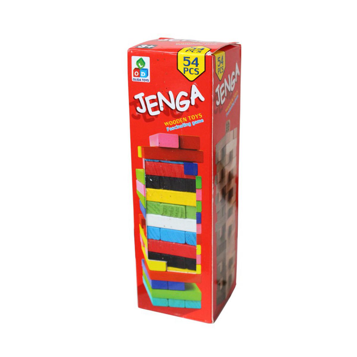 Wooden Block Mini Jenga 54 pcs Colored Tower Stacko Game For Kids and ...
