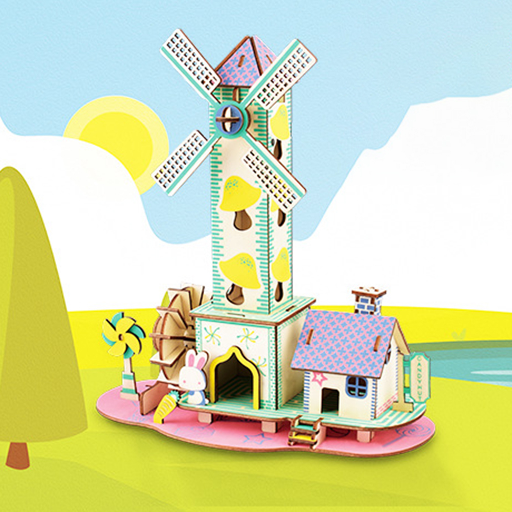 Colorful Windmill House Model DIY Assembling Wooden Puzzle Education ...