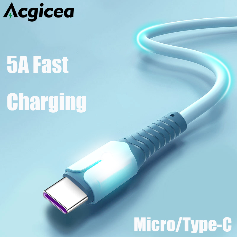 5A Liquid Silicone USB Type C Cable Fast Charge Wire for Samsung Huawei ...