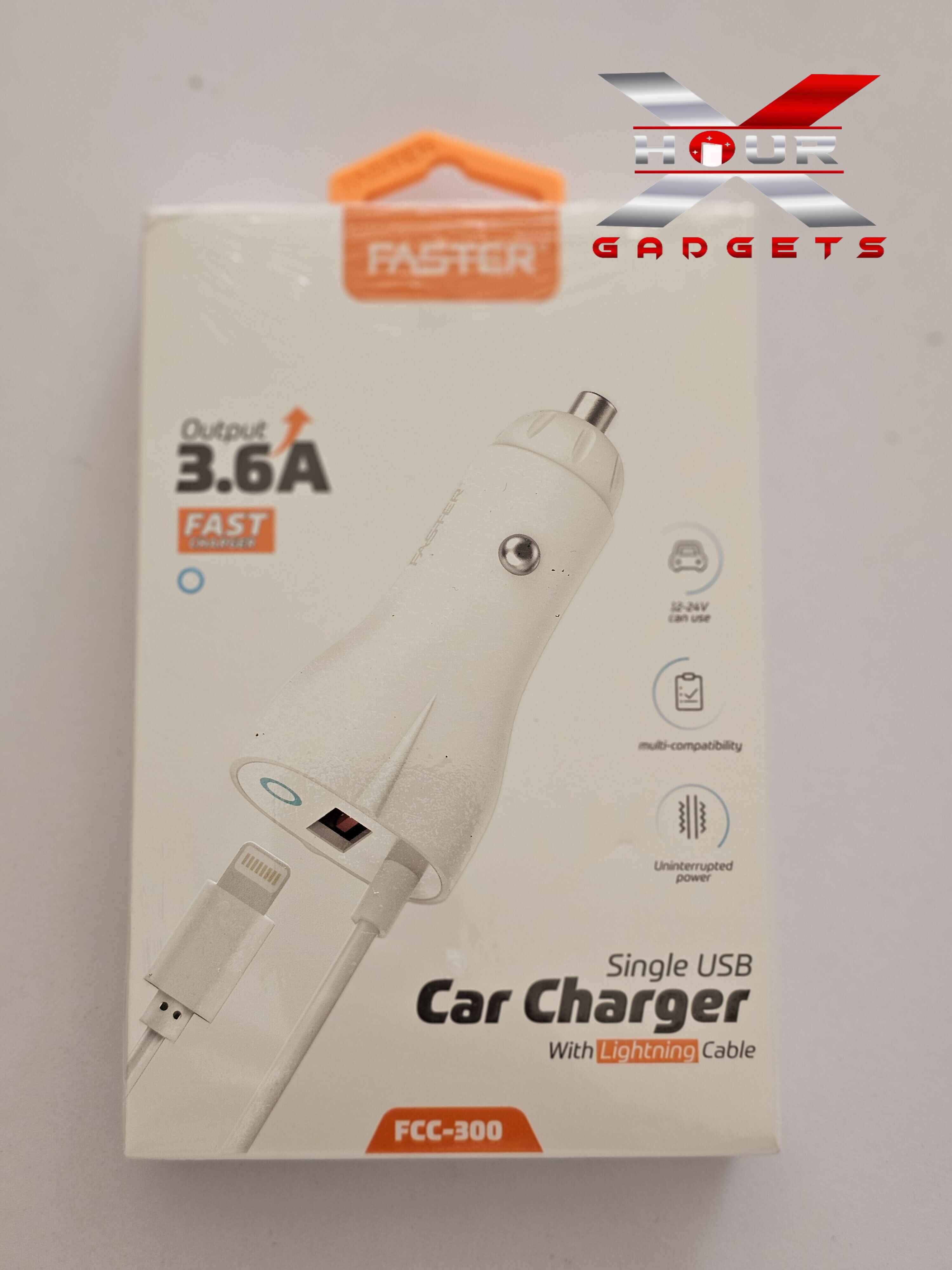 Faster Car Charger Single USB with Lightning Cable Model: FC-300 | Daraz.pk