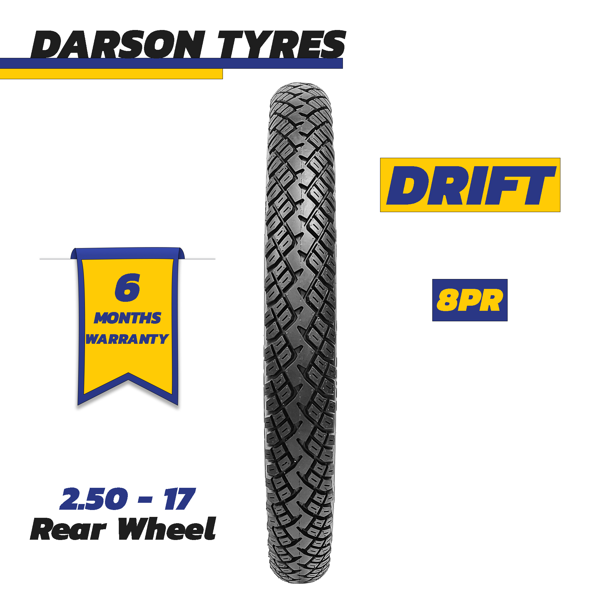 DRIFT 2.50-17 (Rear Wheel) - 70CC Motorcycle Tyre and Tube Set DARSON ...