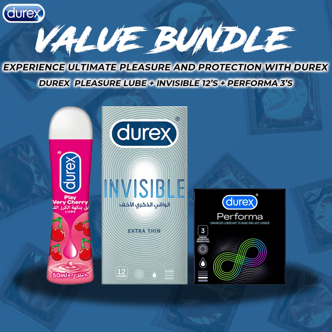 Durex Pack of 3 - Durex Invisible Extra Thin Condoms 12s + Durex Performa Condoms 3s + Durex ...