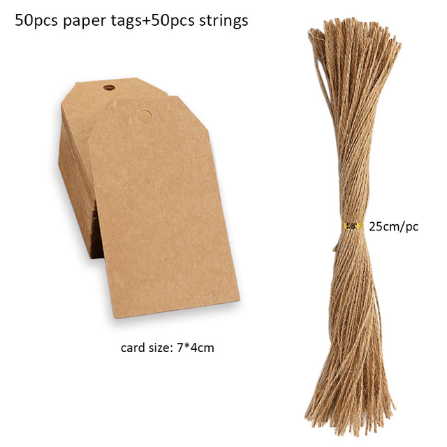 50pcs Kraft Paper Tags Kraft paper Cards with Strings Wedding Birthday ...