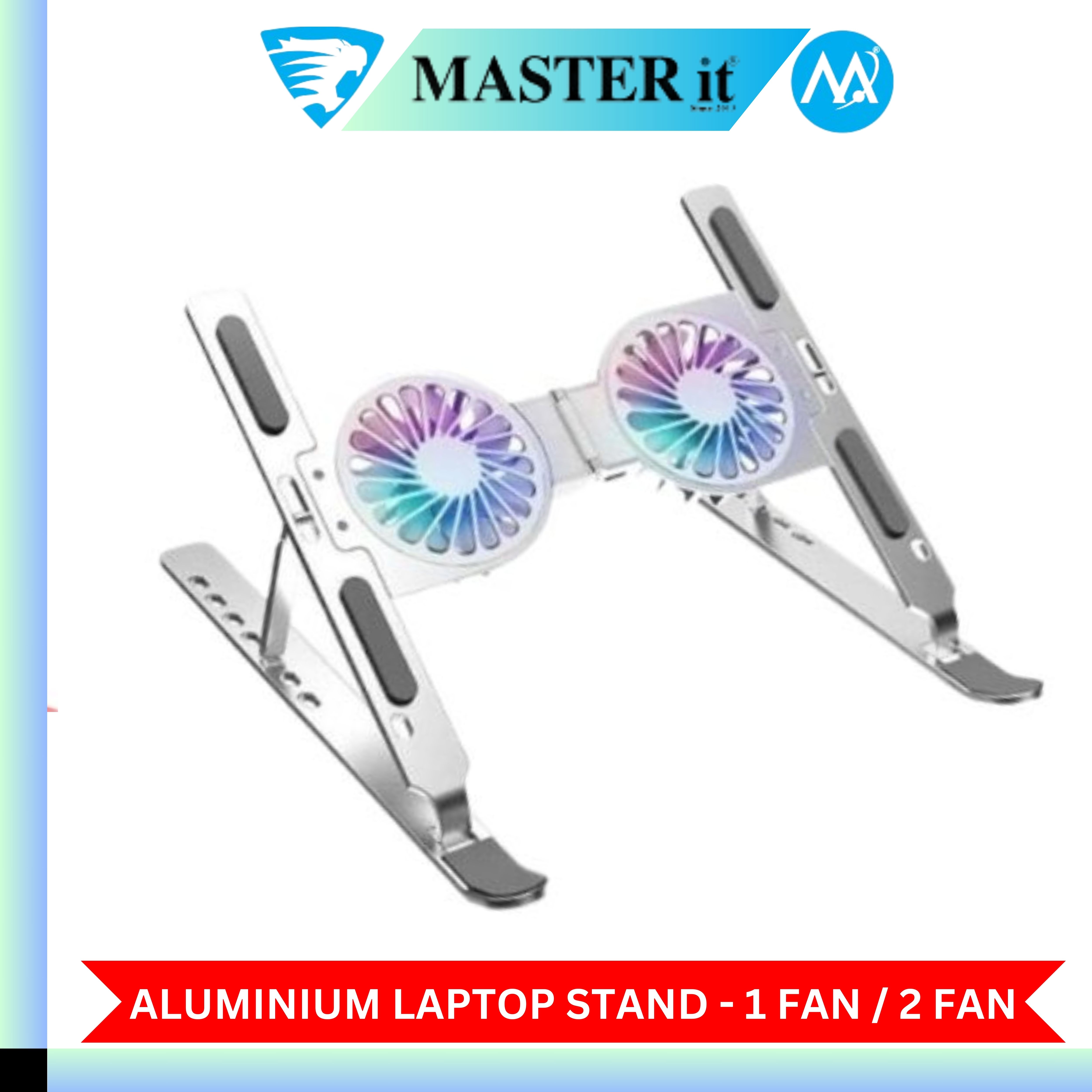 Aluminium Laptop Stand Silver & Black With Detachable 1 Single Fan For ...