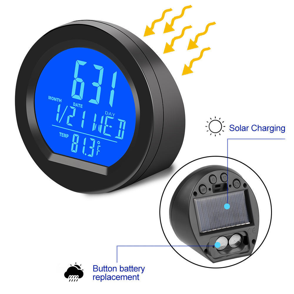 Solar Car Clocks For Dashboard Digital LCD Clock Temperature Time ...