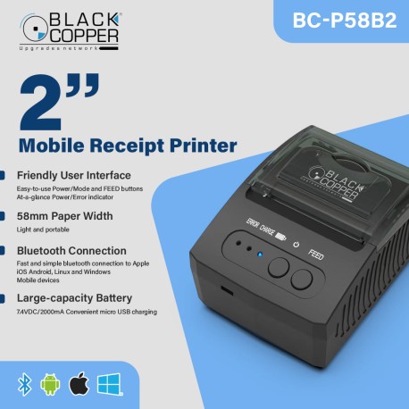Black Copper 2-inch Portable Mini Bluetooth Thermal Receipt Printer ...
