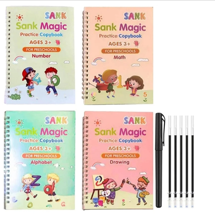 Pack Of 4 Sank Magic Practice Copybook (4 BOOKS + 1 PEN + 10 REFILL ...