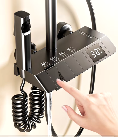 Piano Keys Shower Set Bathroom Shower System Set Black Bathtub Hot and ...