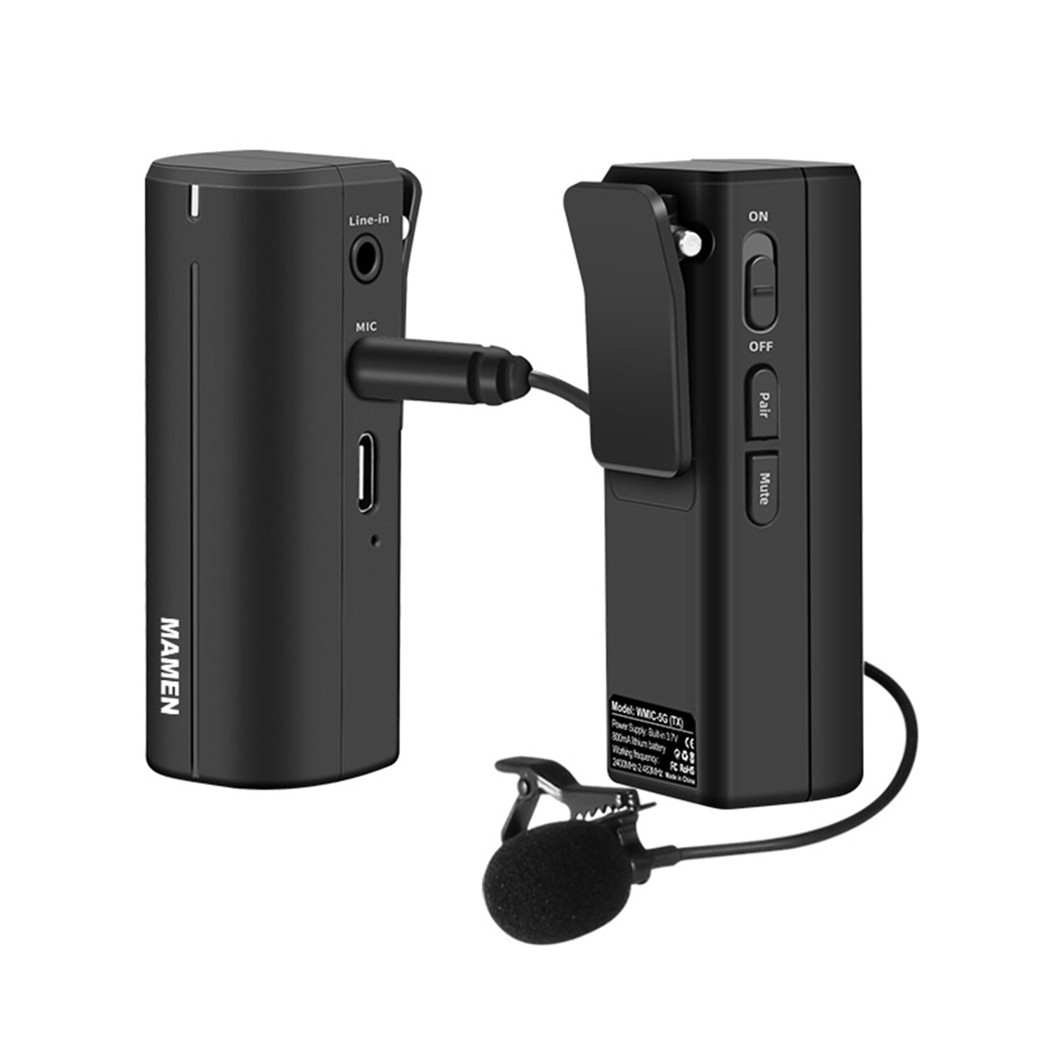 MAMEN WMIC-5G Wireless Microphone Lavalier Mic with Transmitter ...