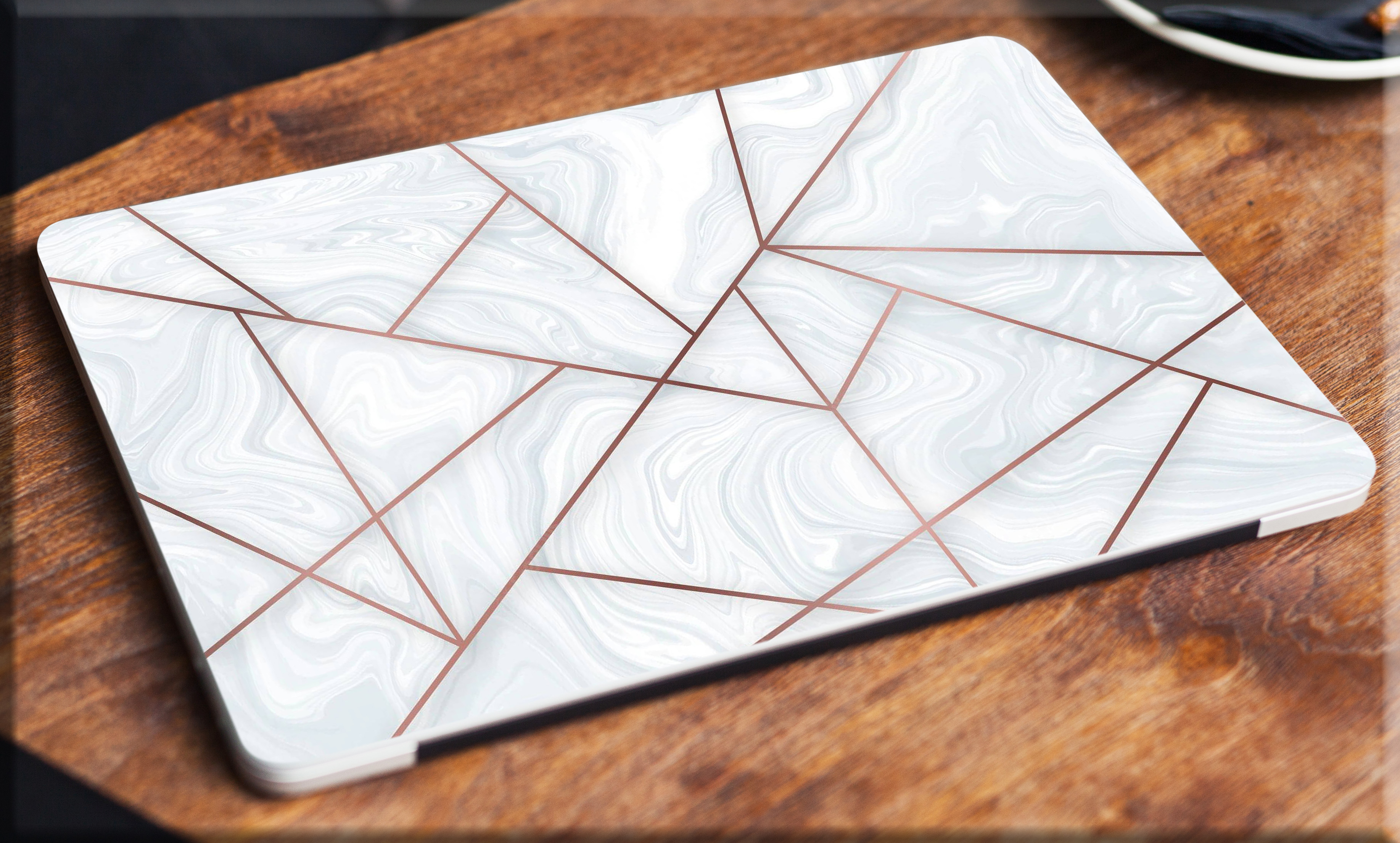 White Geometric Rose Gold Marble Laptop Skin Vinyl Sticker 13 13.3 14.6 ...