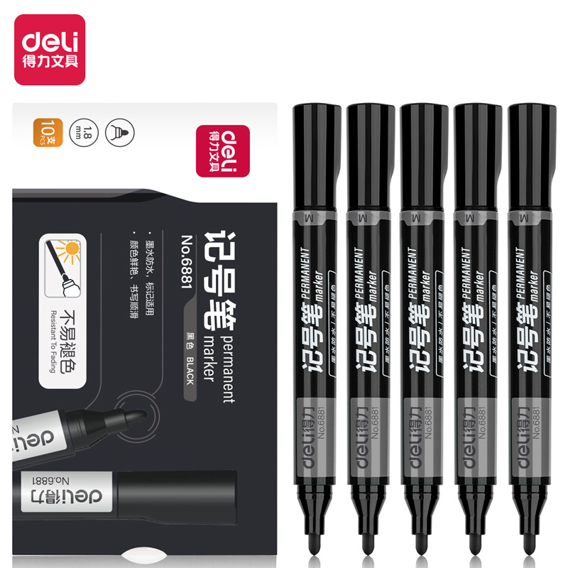 Deli marker pen 6881 black thick tip penline pen waterproof anti-dry ...