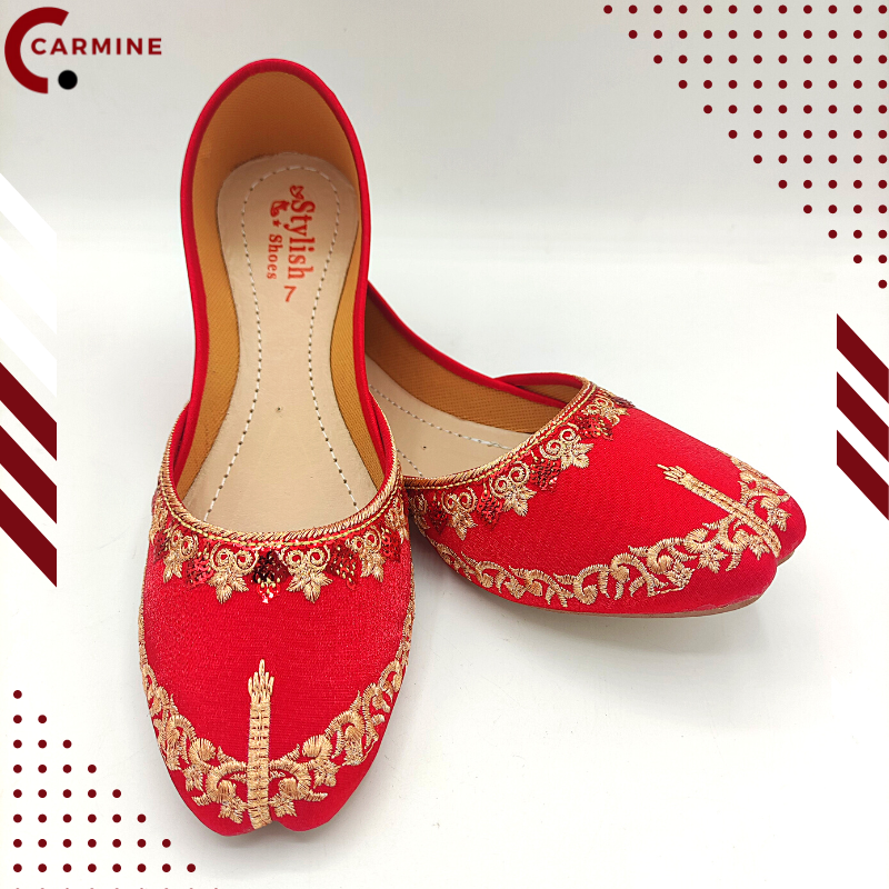 Red with Golden Floral Stylish Handcraft Black khussa for Girls Khusa ...