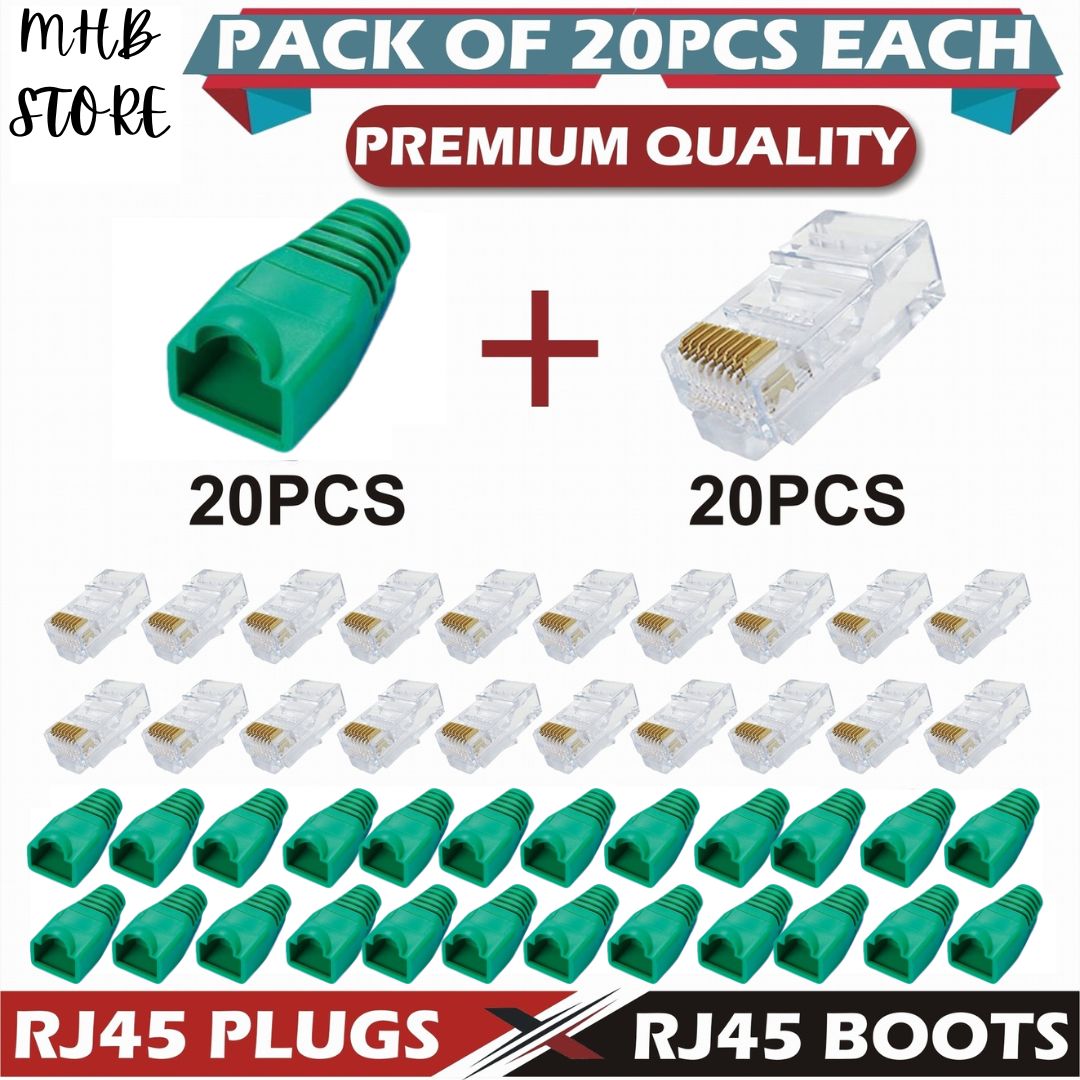 20X RJ45 Connector + Strain Relief Rubber Boots Cover Network LAN ...