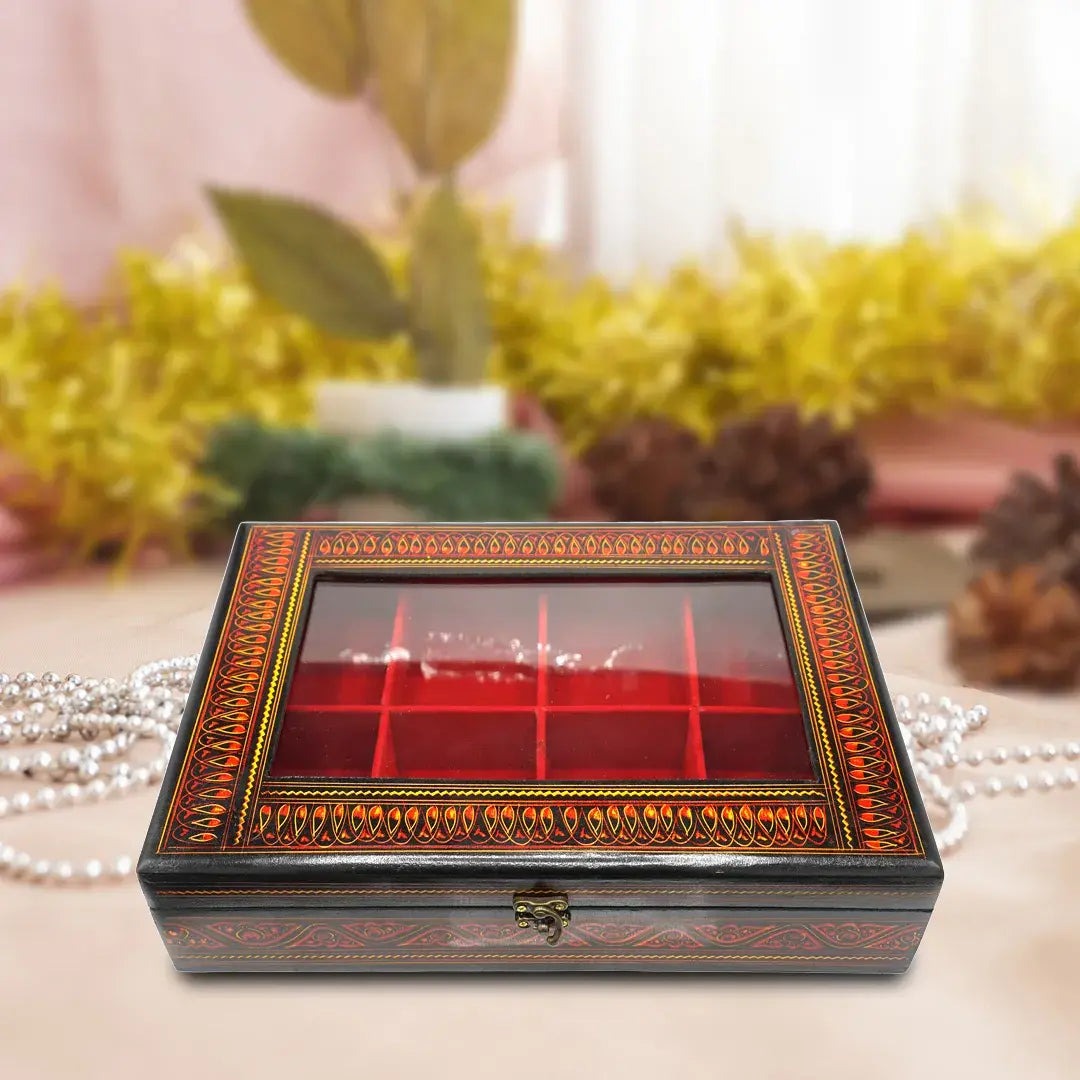 8 Compartment Wooden Jewelry Box| 8 Portion Organizer | Decorative ...