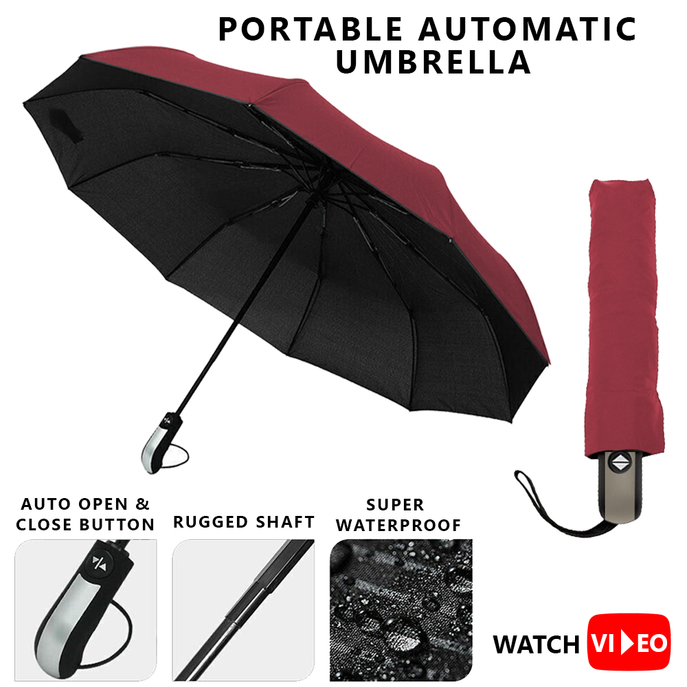 Fully Open Close Automatic Folding 10 Ribs Umbrella for Rain and Sun ...