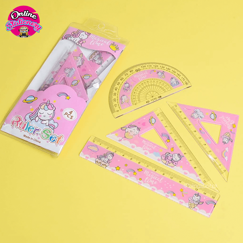 Unicorn Geometry Ruler Stationery Compass Set 4 Pcs | Daraz.pk