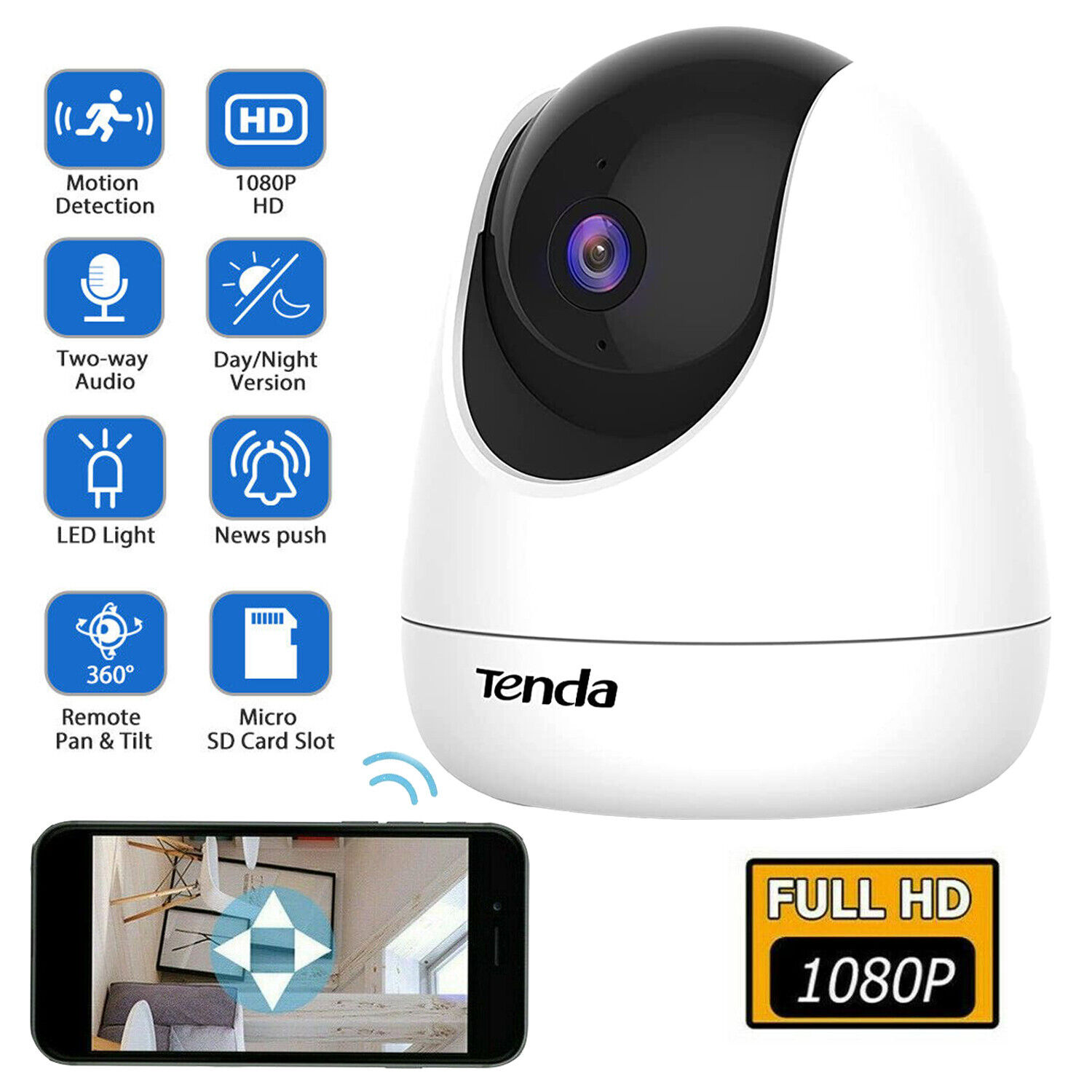 Tenda CP3 Camera Super HD 1080P Security Pan/Tilt Camera ,Tenda IP ...