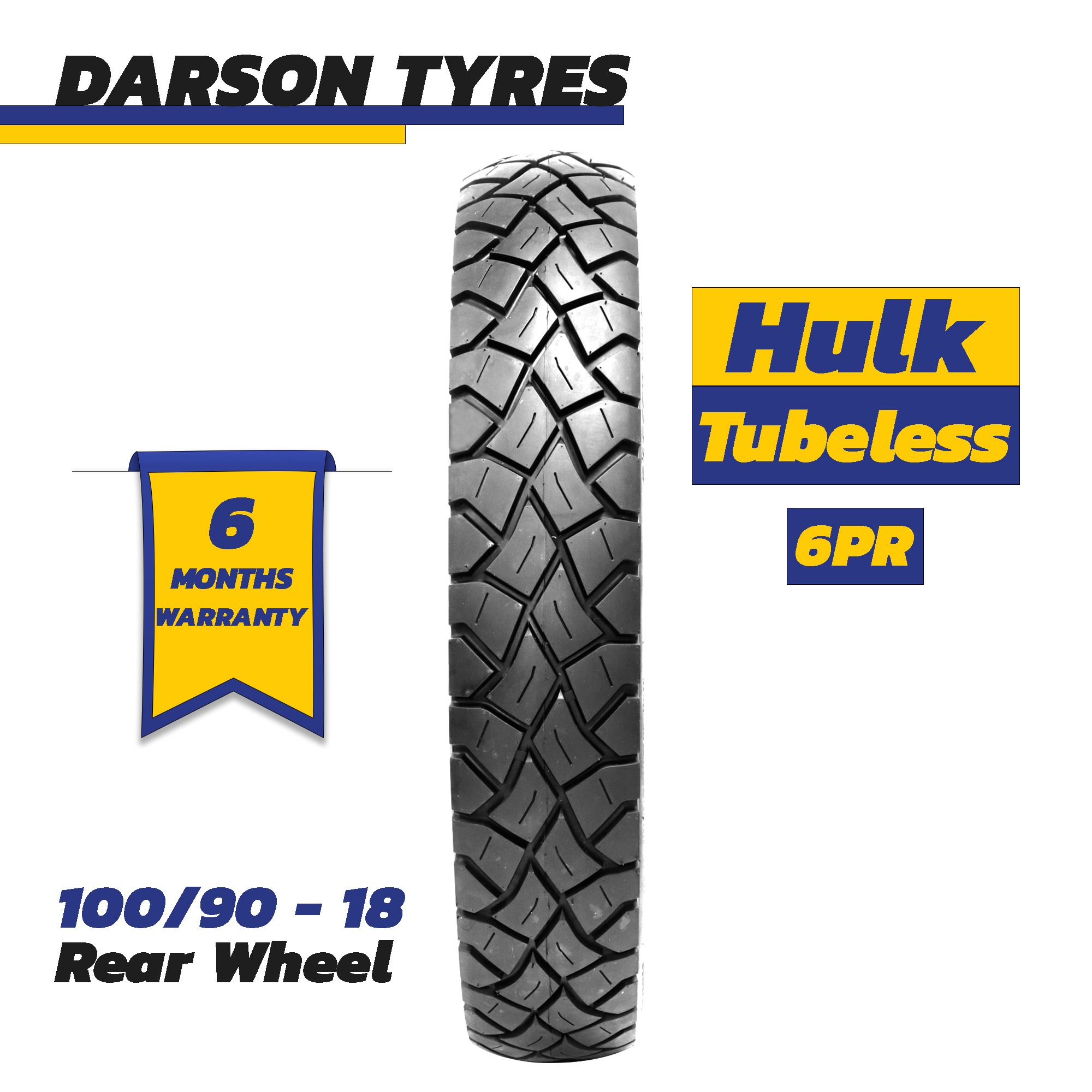 HULK 100/90-18 (Rear Wheel) - CB 150CC Motorcycle Tubeless Tyre DARSON ...
